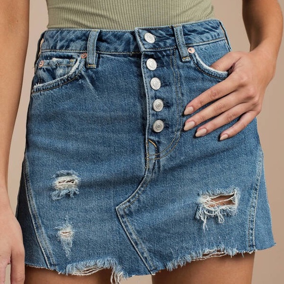 Free People | Skirts | We The Free Denim Dark Wash Cutoff Mini Skirt ...